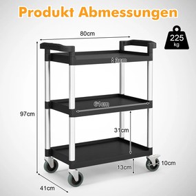 Costway 3patrový servírovací vozík, přepravní vozík pro velké zatížení