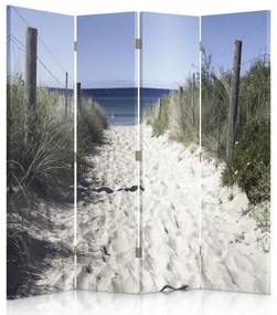 Ozdobný paraván Písečná tráva na mořské pláži - 145x170 cm, čtyřdílný, obustranný paraván 360°