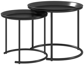 HOMCOM Sada 2 konferenčních stolků, kulatý odkládací stolek, stohovatelný stolek do obývacího pokoje, ložnice, předsíně, ocel, Ø43/35 cm, černý