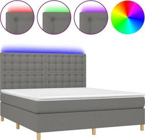 Box spring postel s matrací a LED tmavě šedá 160x200 cm textil 3135766