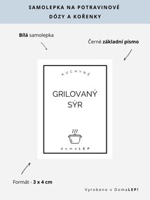 Samolepka na kořenky GRILOVANÝ SÝR bílá 3 × 4 cm základní písmo