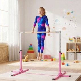 HOMCOM Gymnastická tyč pro děti, výškově nastavitelná hrazda, hrazda pro vnitřní i venkovní použití z dřeva & stabilní ocelová konstrukce do 75 kg, p…
