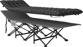 Skládací kempinkové lůžko, kempinkové lůžko s matrací, ergonomické, kovový rám, černá barva