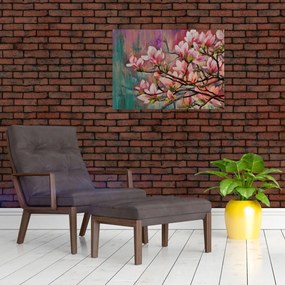 Skleněný obraz - Olejomalba, Rozkvetlá sakura (70x50 cm)