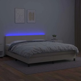 Box spring postel s matrací a LED krémová 160x200 cm umělá kůže 3134113