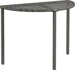 Outsunny Balkonový Stůl Zahradní Boční Stůl Zahradní Nábytek Polokruhový Ratanový Metalický Šedý 100 x 50 x 74 cm | Aosom