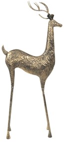 Zlatá kovová dekorativní úzká soška jelena s patinou - 55*21*132 cm