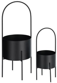 OnaDnes -20% Set dvou černých kovových květináčů Kave Home Mash Ø 25 cm / 16,5 cm