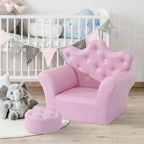HOMCOM dívčí křeslo měkká pohovka s křišťálovými knoflíky taburet růžový útulný pro děti od 3 let 58x40,5x49cm