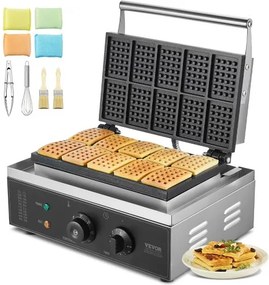 10PCS Komerční vaflovač Obdélníkový vaflovač 1550 W