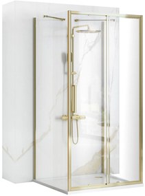 Rea Rapid Slide, 3-stěnový sprchový kout 140 (dveře) x 80 (stěna) x 80 (stěna) x 195 cm, 6mm čiré sklo, zlatý lesklý profil, KPL-09428
