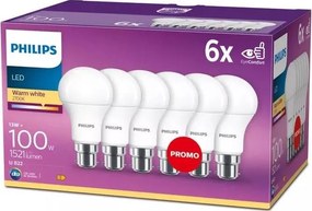 SADA 6x LED Žárovka Philips A60 B22/13W/230V 2700K