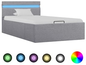 Rám postele úložný prostor LED světle šedý textil 100 x 200 cm