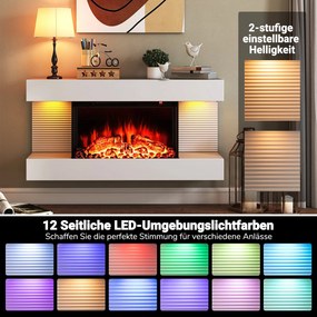 Costway Elektrický krb s topným tělesem a bočními LED světly Plovoucí nástěnný