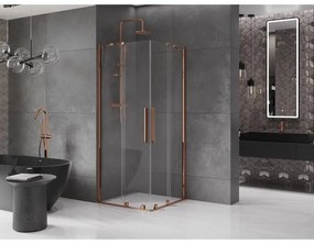 Mexen Velar Duo, sprchový kout s posuvnými dveřmi 100(dveře) x 100(dveře) cm, 8mm čiré sklo, růžové zlato profil, 871-100-100-02-60