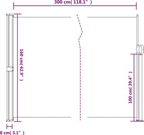 vidaXL Zatahovací boční markýza 160 x 300 cm [4004323] Barva: krémová