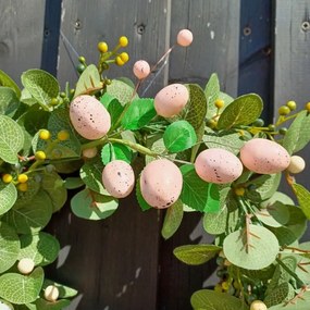 Velikonoční zápich větvička s vajíčky, 24 × 8 cm, růžová vajíčka, plast, venkovní