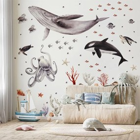 Gario Dětská nálepka na zeď Ocean - velryba, kosatka, chobotnice a želvy