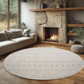 Ayyildiz, Kusový koberec Helix 2202 cream kruh, 200x200, béžová, chodba / předsíň