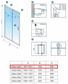 BPS-koupelny Posuvné sprchové dveře HYD-PD14A 100 chrom/transparent pro instalaci do niky - bez vaničky