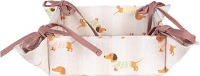 Béžový bavlněný košík na pečivo s jezevčíky Puppy Pullover - 35*35*8 cm