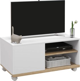 HOMCOM Moderní TV Stánek na Kolečkách pro Televize do 42 Palců - TV Stánek do Obývacího Pokoje s 1 Dvéřmi a 2 Úložnými Policemi 80x45x39,5 cm Bílý | A