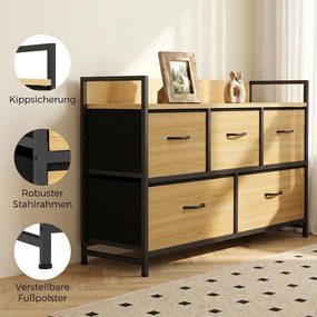HOMCOM komoda se skládanými látkovými zásuvkami, dřevotříska s melaminem, ocelový rám, dub