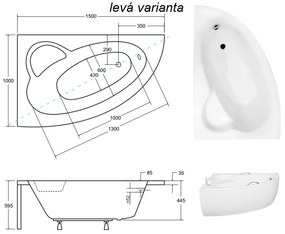 Besco Natalia 150x100 akrylátová vana Délka vany: 150cm, Orientace: Pravá