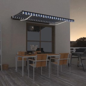 Ručně zatahovací markýza s LED světlem 450 x 350 cm modrobílá 3069201