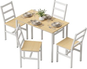 HOMCOM jídelní set se 4 židlemi, obdélníkový stůl 108 cm, židle s latkovým opěradlem, dub a bílá