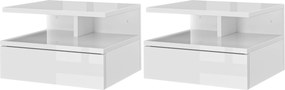 HOMCOM Sada 2 floating nočních stolků se závěsem, 1 zásuvkou a otevřenou policí do ložnice 35x32x22,5 cm Jasně bílá