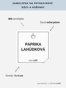 Samolepka na kořenky PAPRIKA LAHŮDKOVÁ bílá 5 × 5 cm tučné písmo
