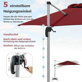Costway Ø 330 cm slunečník s klikou a UPF 50+ a 360° otočný, červený