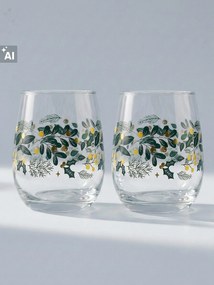 Sinsay - Vánoční sklenice s potiskem větviček, cesmíny a zlatých detailů 2 pack - bílá