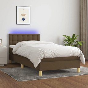 Box spring postel s matrací a LED tmavě hnědá 80x200 cm textil,  3133992