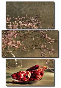 Obraz na plátně - Zátiší - větev a granátové jablko - obdélník 7274C (120x80 cm)