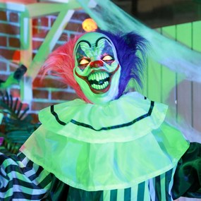 HOMCOM Strašidelný klaun Halloween dekorace, pohyblivý, funkce smíchu, růžová + fialová