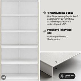 Kovová skříň s vitrínou bílá, dub sonoma, 900x1850x400 mm: AMELIA Eco Design
