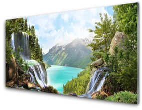 Obraz na skle Záliv Vodopád Hory 100x50 cm