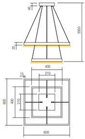 Závěsné čtvercové led svítidlo Redo Febe Ø - Průměr: Zlatá 4000K, Varianta svítidla:: M 80cm