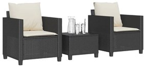 3dílný bistro set s poduškami černý polyratan