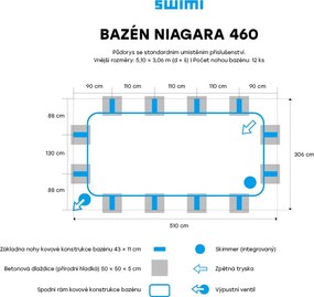 Technypools Bazén NIAGARA 460 5,10 x 3,06 x 1,25 m (9903P) Barva: modrá