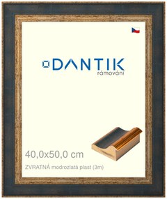 DANTIK rámeček 40x50 | ZVRATNÁ modrozlatá plast (Sklo Čiré)