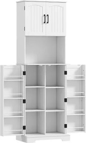 HOMCOM vysoká kuchyňská skříň Buffet, 4 dveře, pracovní deska, 8 držáků na koření, nastavitelné police, 60x40x181,5 cm, bílá