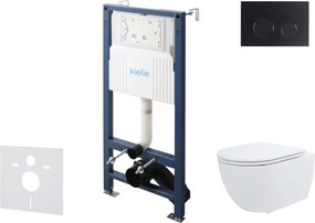 kielle Genesis New - Set předstěnové instalace, klozetu Oudee, Vortex Rimless+, sedátka softclose a tlačítka Gemini New II, matná černá 30502SS06