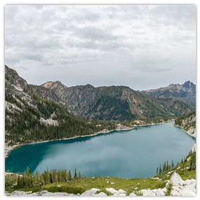 Obraz jezera v horách (30x30 cm)