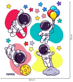 PIPPER. Samolepka na zeď "Barevní astronauti" Materiál: Bílý vinyl