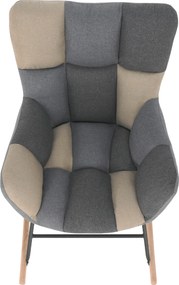 Designové houpací křeslo, patchwork šedá / béžová, KEMARO