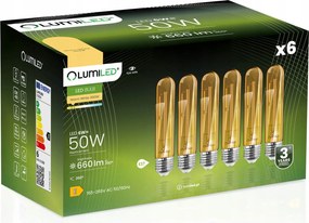 6X Led žárovka E27 Tuba T30 6W 50W 3000K Lumiled