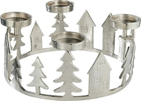 Adventní věnec domečky 35 cm - stříbrná